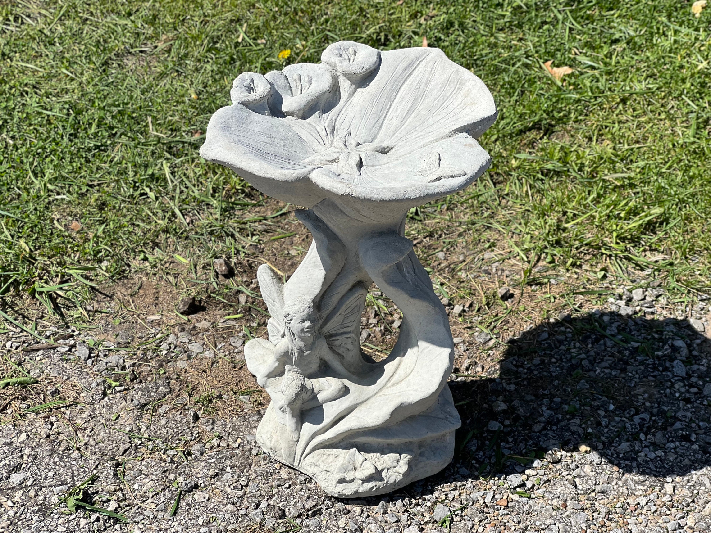 Large Birdbath Concrete Sculpture 20" Cement Leaf Bird Bath Bowl Statue ...