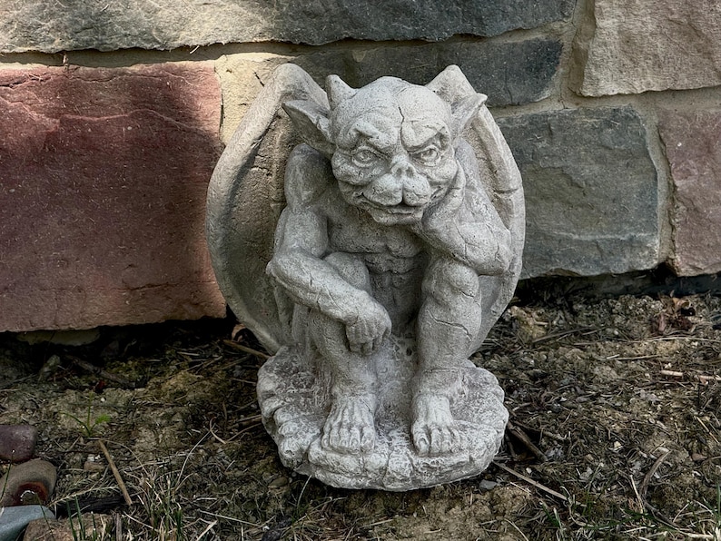 Concrete Gargoyle Statue for Garden Decor Gothic Sitting Demon ...