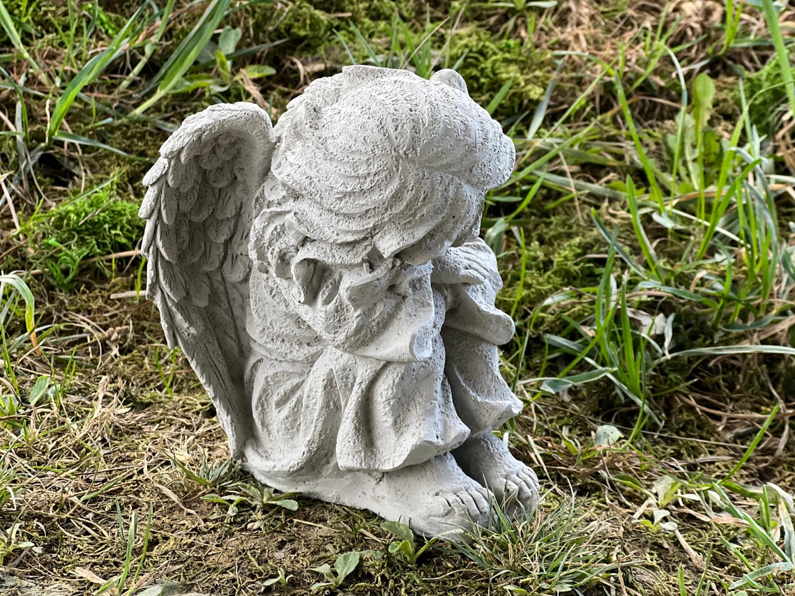 Concrete Sitting Angel Statue for Garden Stone Cherub Yard Angel ...