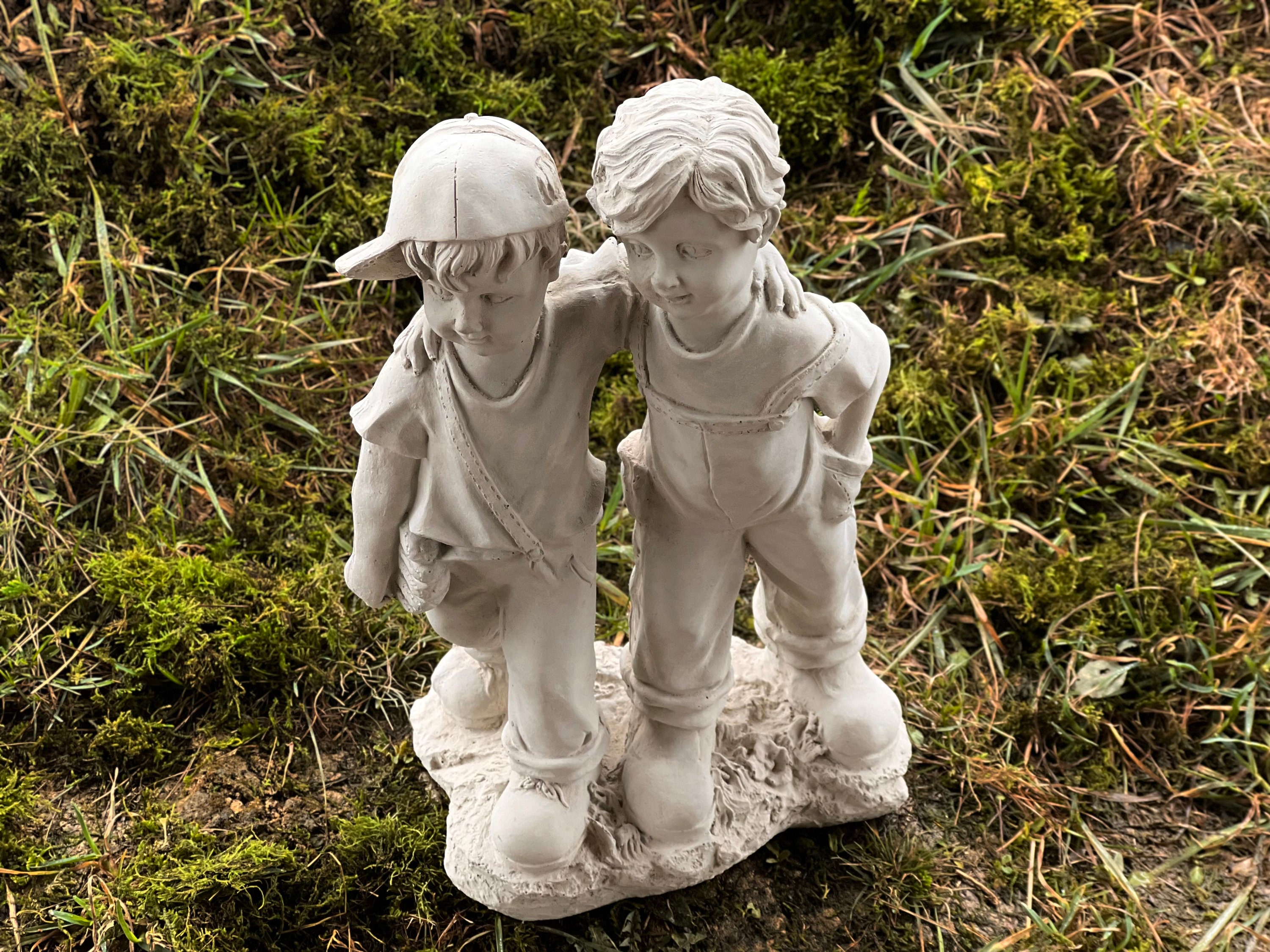 Garden Kids Statue Baseball Two Boys Sculpture Outdoor Concrete Kids ...