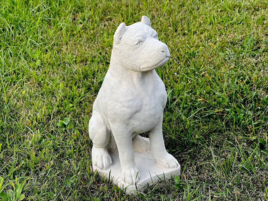 Concrete Pit Bull Statue 24" Garden Dog Sculpture Pitbull Outdoor ...
