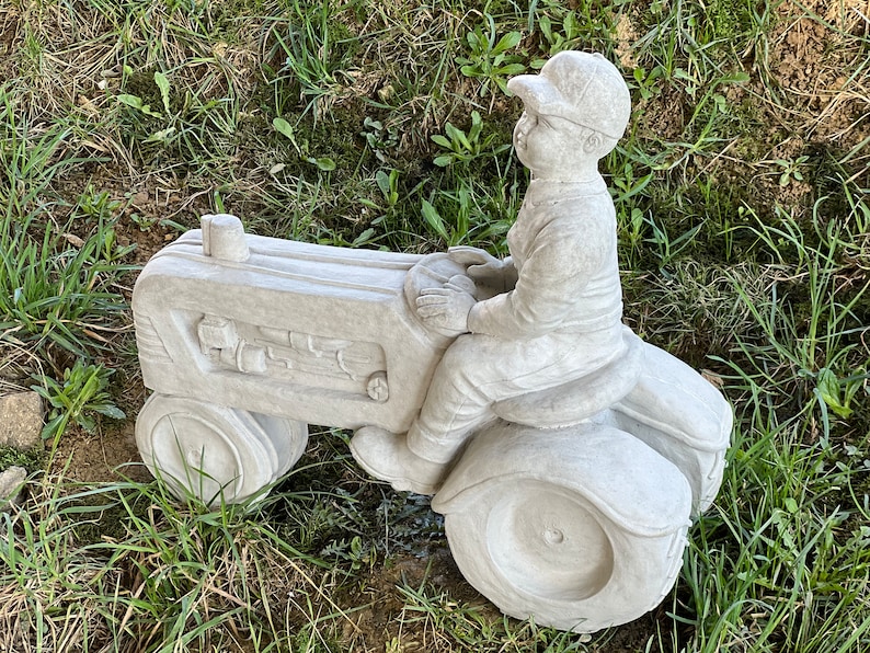 Large Garden Statue Large Boy on Tractor Concrete Outdoor Sculpture ...