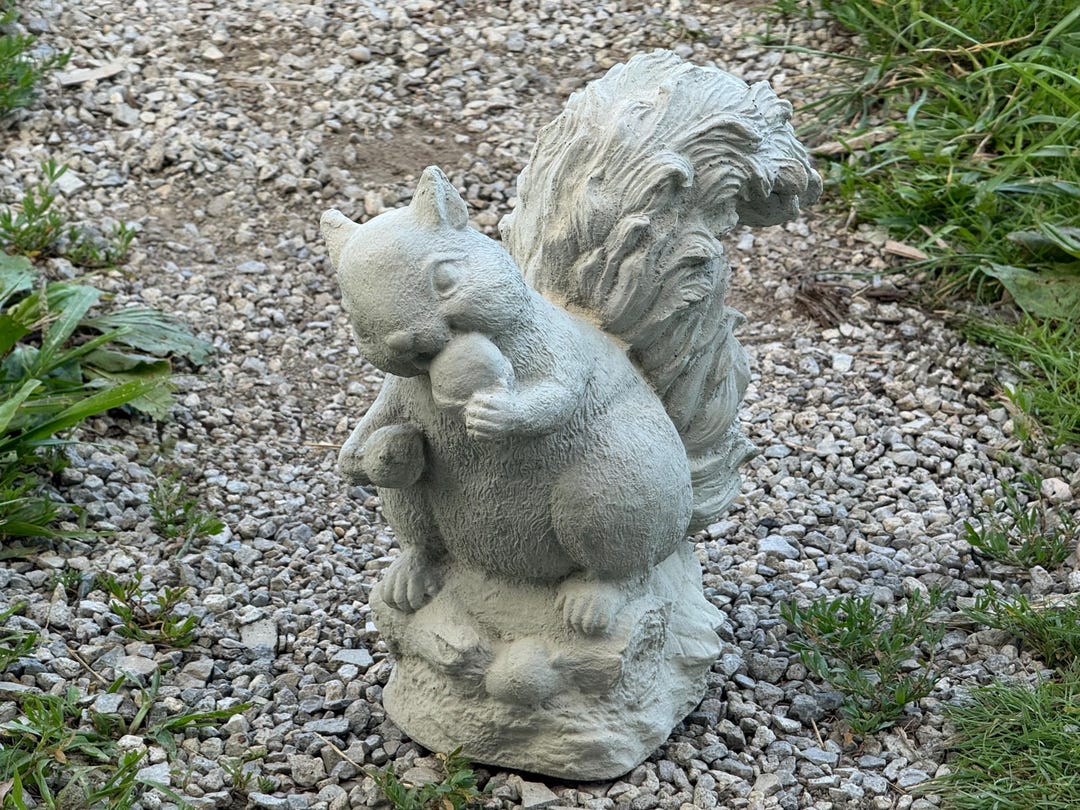 Squirrel Garden Statue With Acorn Cute Outdoor Decor Heavy-duty Stone ...