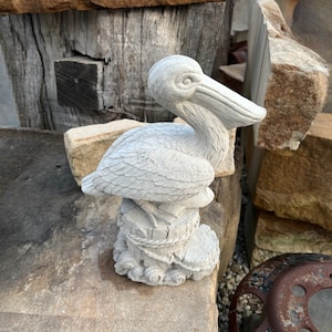 Pelican Statue 13" Cement Detailed Pelican Garden Sculpture Stone Bird ...