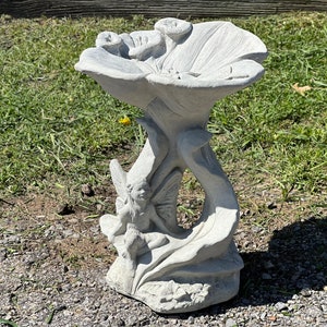 Large Birdbath Concrete Sculpture 20" Cement Leaf Bird Bath Bowl Statue ...