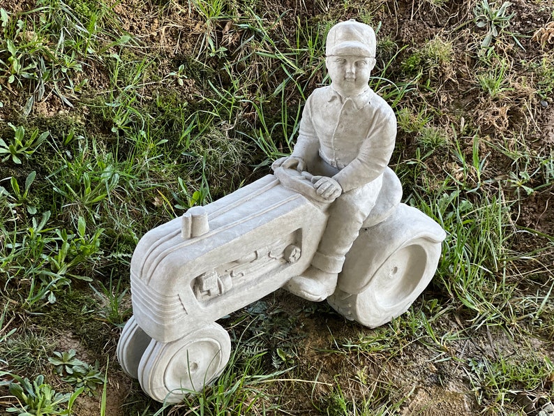 Large Garden Statue Large Boy on Tractor Concrete Outdoor Sculpture ...