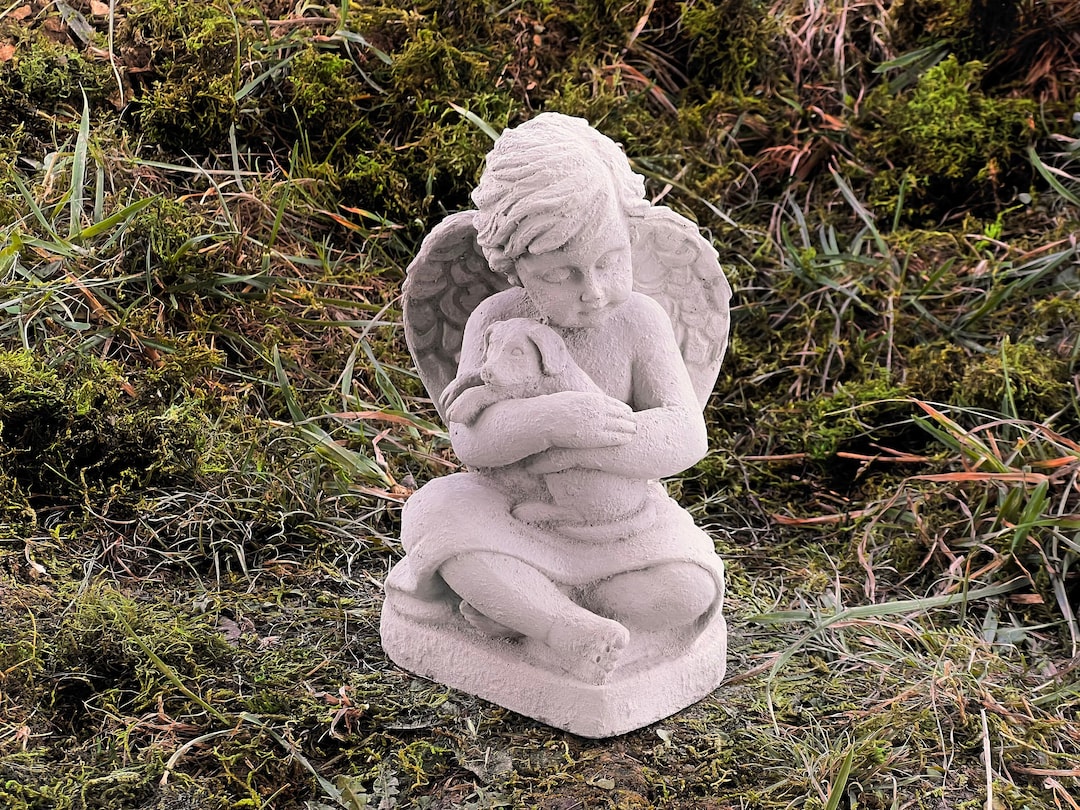 Angel With Dog Statue Praying Child Memorial Figurine Angel Statue ...