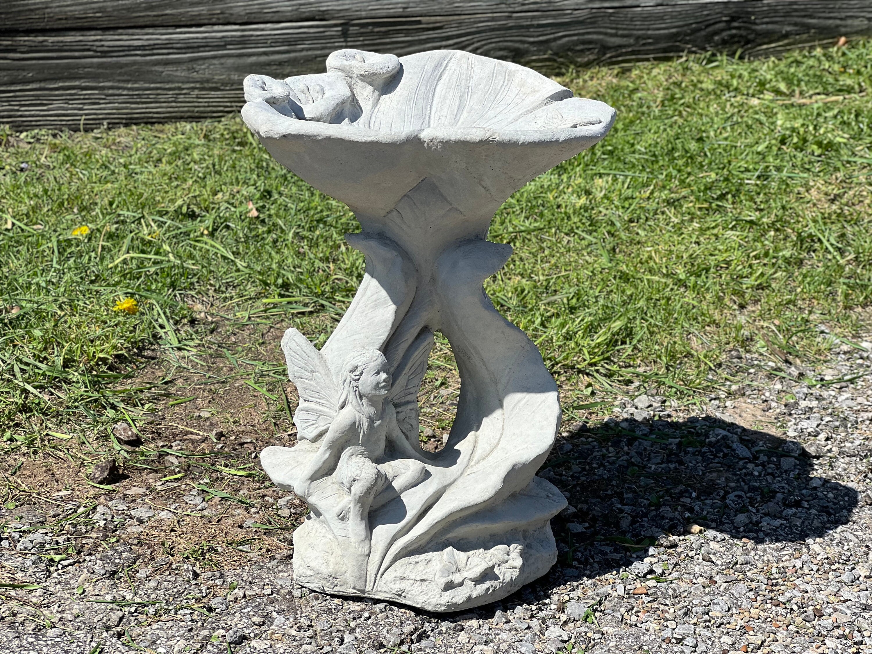 Large Birdbath Concrete Sculpture 20" Cement Leaf Bird Bath Bowl Statue ...