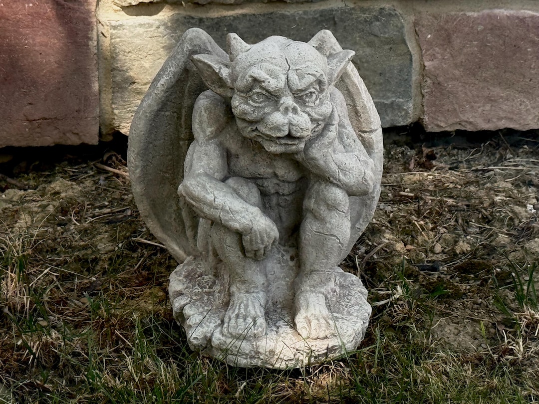 Concrete Gargoyle Statue for Garden Decor Gothic Sitting Demon ...