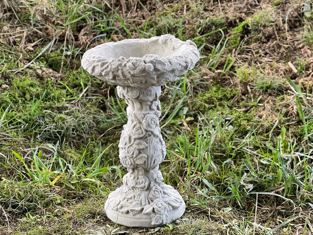 Concrete Bird Bath Cement Birdbath Bowl Pedestal for Outdoor Decor ...