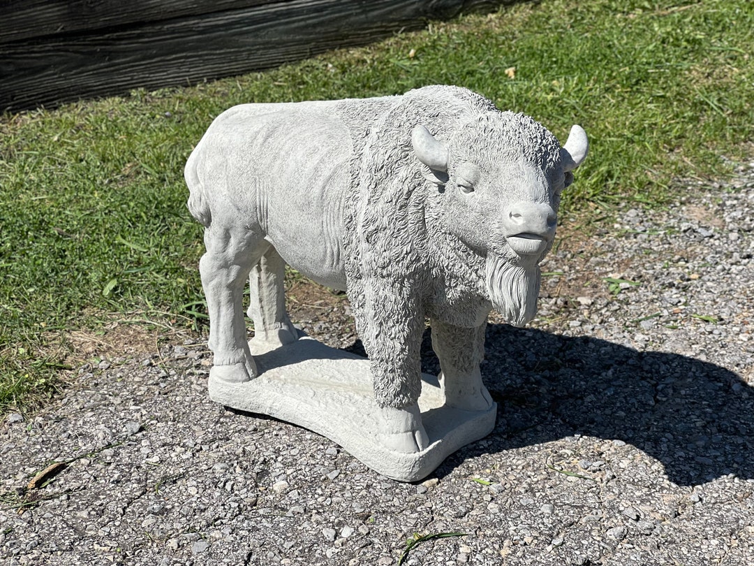 Massive Buffalo Concrete Statue 22" Stone American White Bison Garden ...