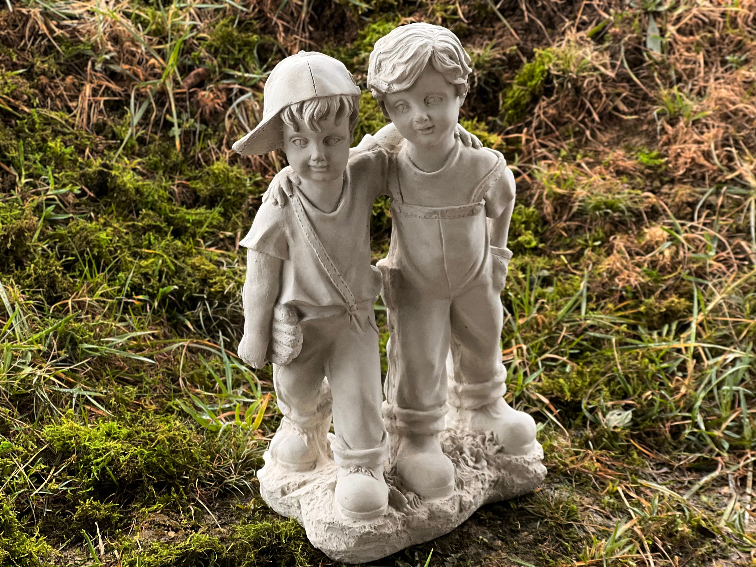 Garden Kids Statue Baseball Two Boys Sculpture Outdoor Concrete Kids ...