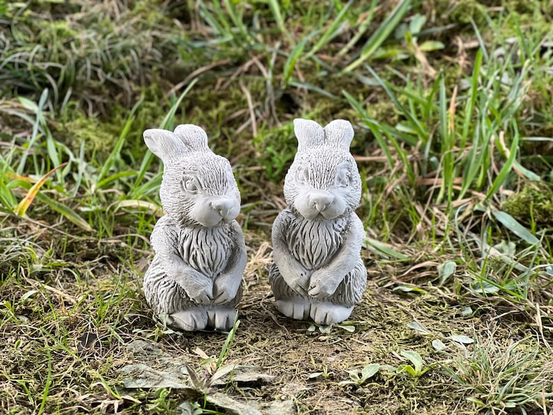Rabbits Concrete Figurines Rabbit Bunny Garden Figurine Outdoor Stone ...