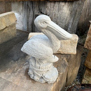 Pelican Statue 13" Cement Detailed Pelican Garden Sculpture Stone Bird ...