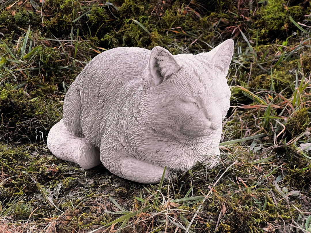 Large Cat Statue Concrete Cat Sculpture Realistic Pet Memorial Napping ...