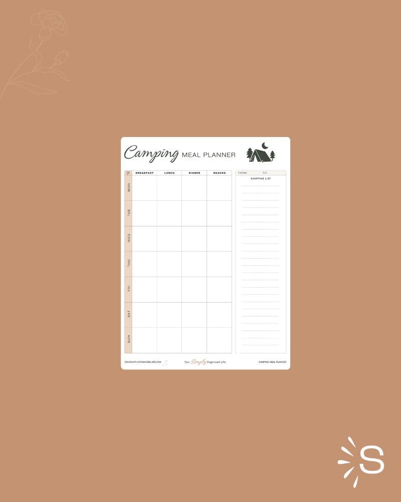 Simple Camping Meal Planner | Printable Camping Menu Organizer | Easy ...