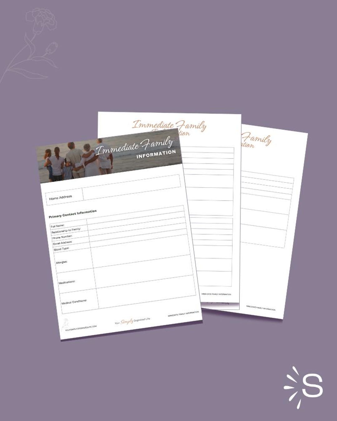 Immediate Family Information Form | Printable Family Emergency ...