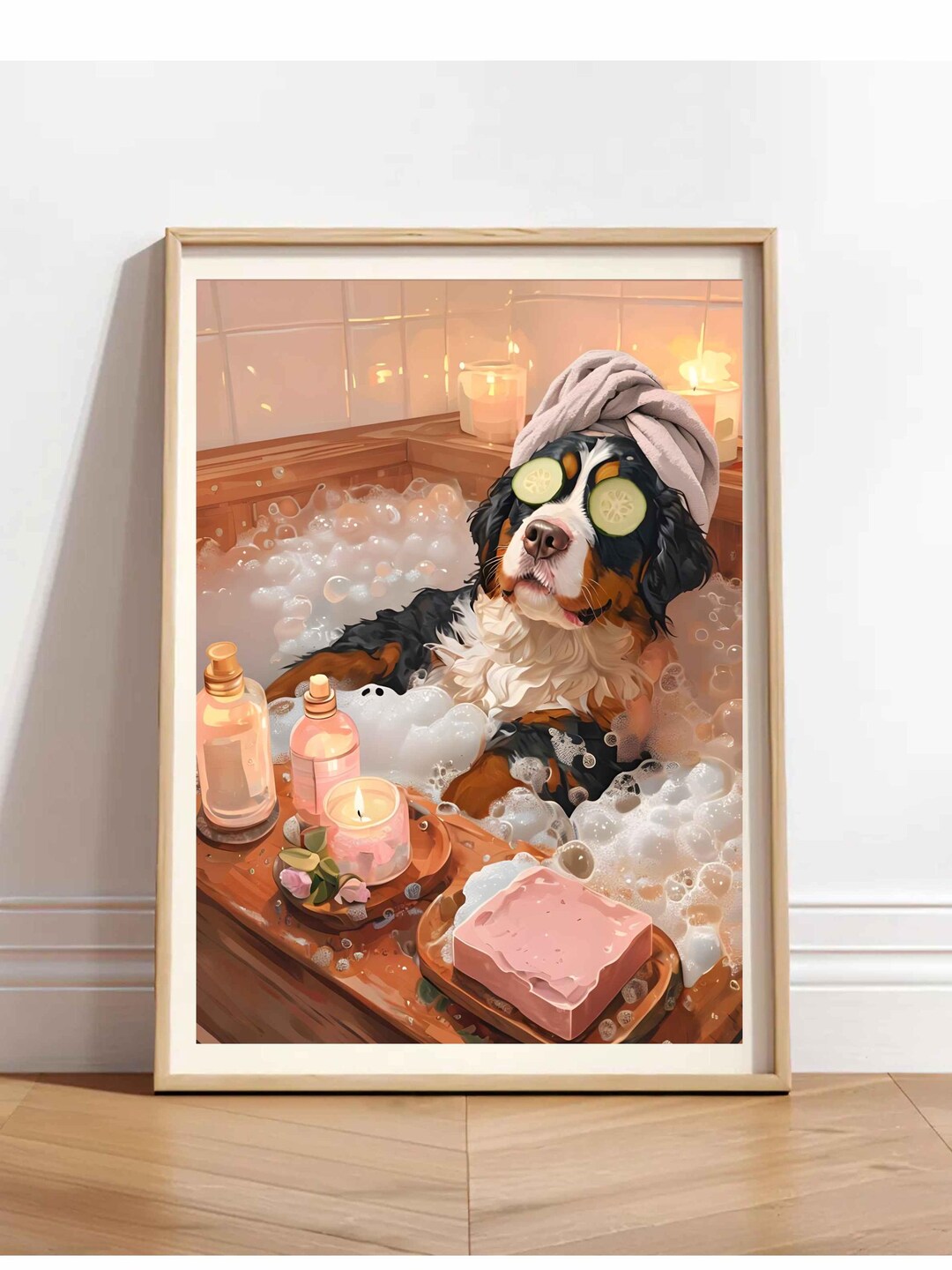 Frameable Poster, Bernese Mountain Dog Wall Art, Bathroom Decor, Pet ...