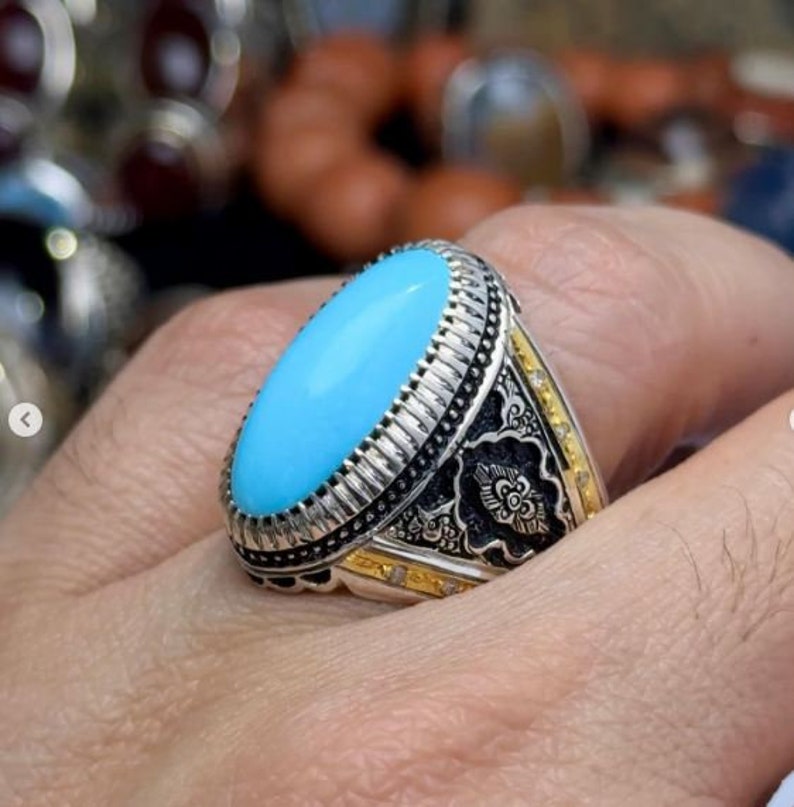 Natural Feroza Ring Shia Rings Men Big Feroza Gemstone Ring Sterling ...