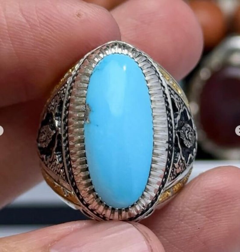 Natural Feroza Ring Shia Rings Men Big Feroza Gemstone Ring Sterling ...
