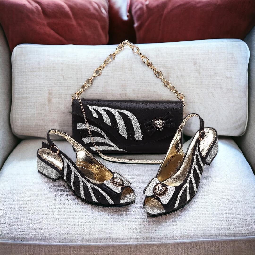 Glitter Heels and Flap Bag Purse Set for Women Gift Heart Rhinestone ...
