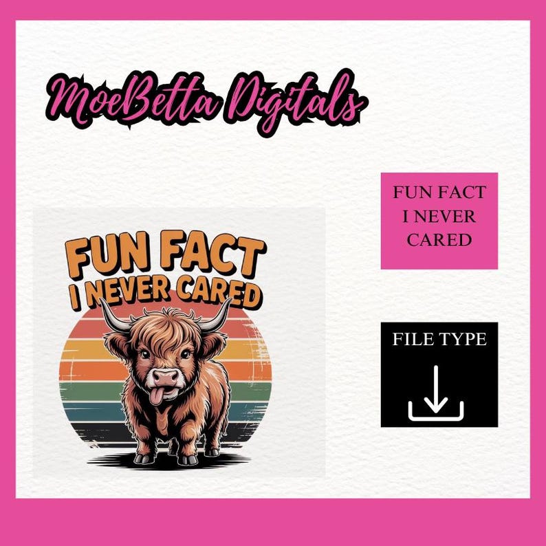 I Never Cared Design PNG, Highland Cow, Cow - Etsy