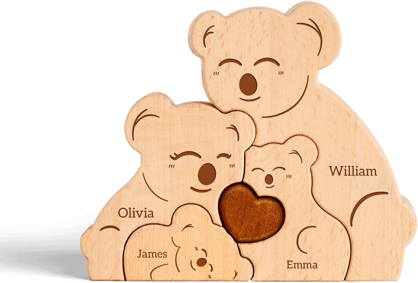 Personalized Wooden Koala Family Puzzle, Custom Koala Figurines, Wooden ...