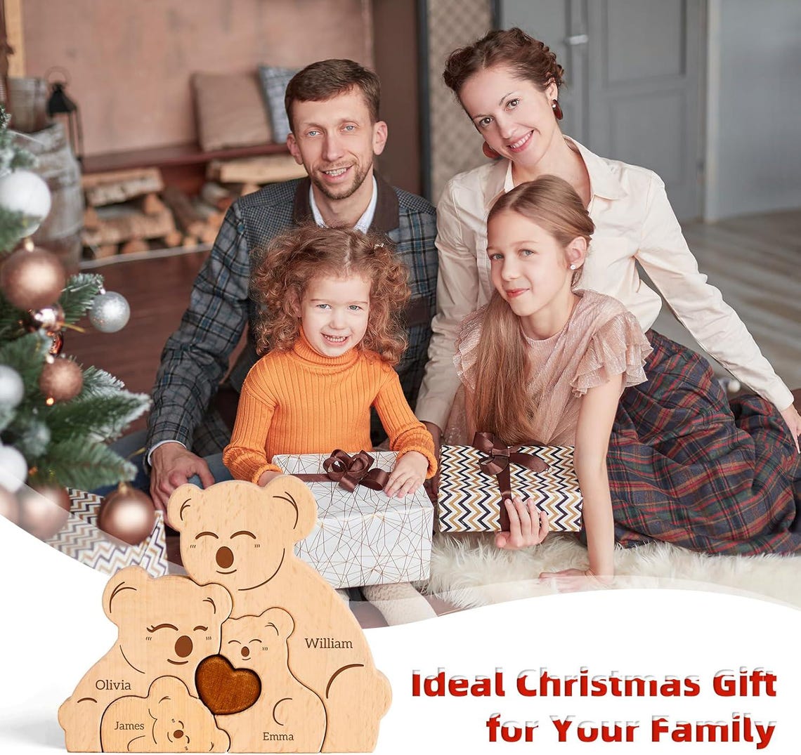 Personalized Wooden Koala Family Puzzle, Custom Koala Figurines, Wooden ...