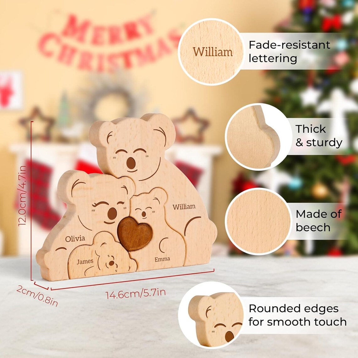 Personalized Wooden Koala Family Puzzle, Custom Koala Figurines, Wooden ...