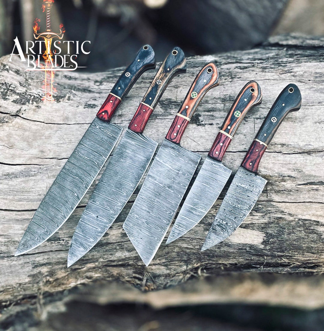 Damascus Steel Chef Set, Hand Forged Damascus Chef Set, Damascus Chef ...