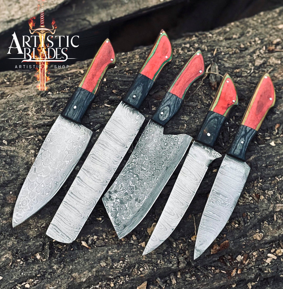 Damascus Steel Chef Set, Hand Forged Damascus Chef Set, Damascus Chef ...
