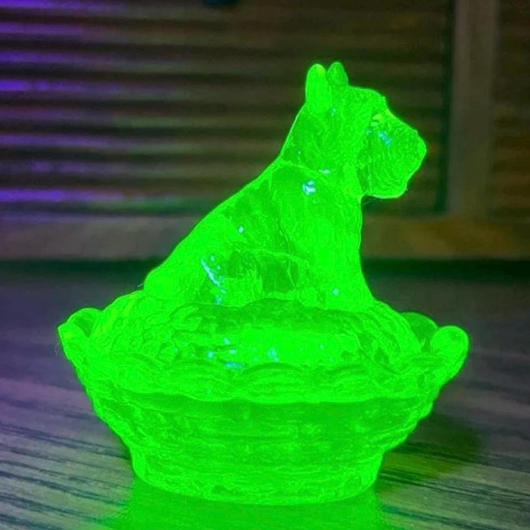 Boyd Glass Limelight Uranium Scottie on Nest Salt Dip - Etsy