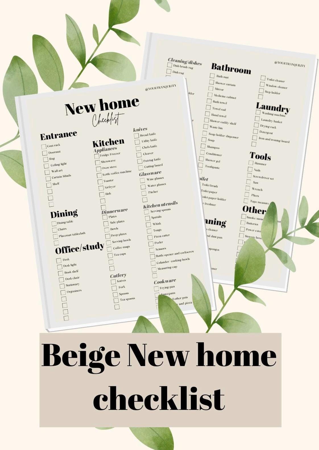 New Home Checklist Essentials Checklist First Home Checklist Instant ...