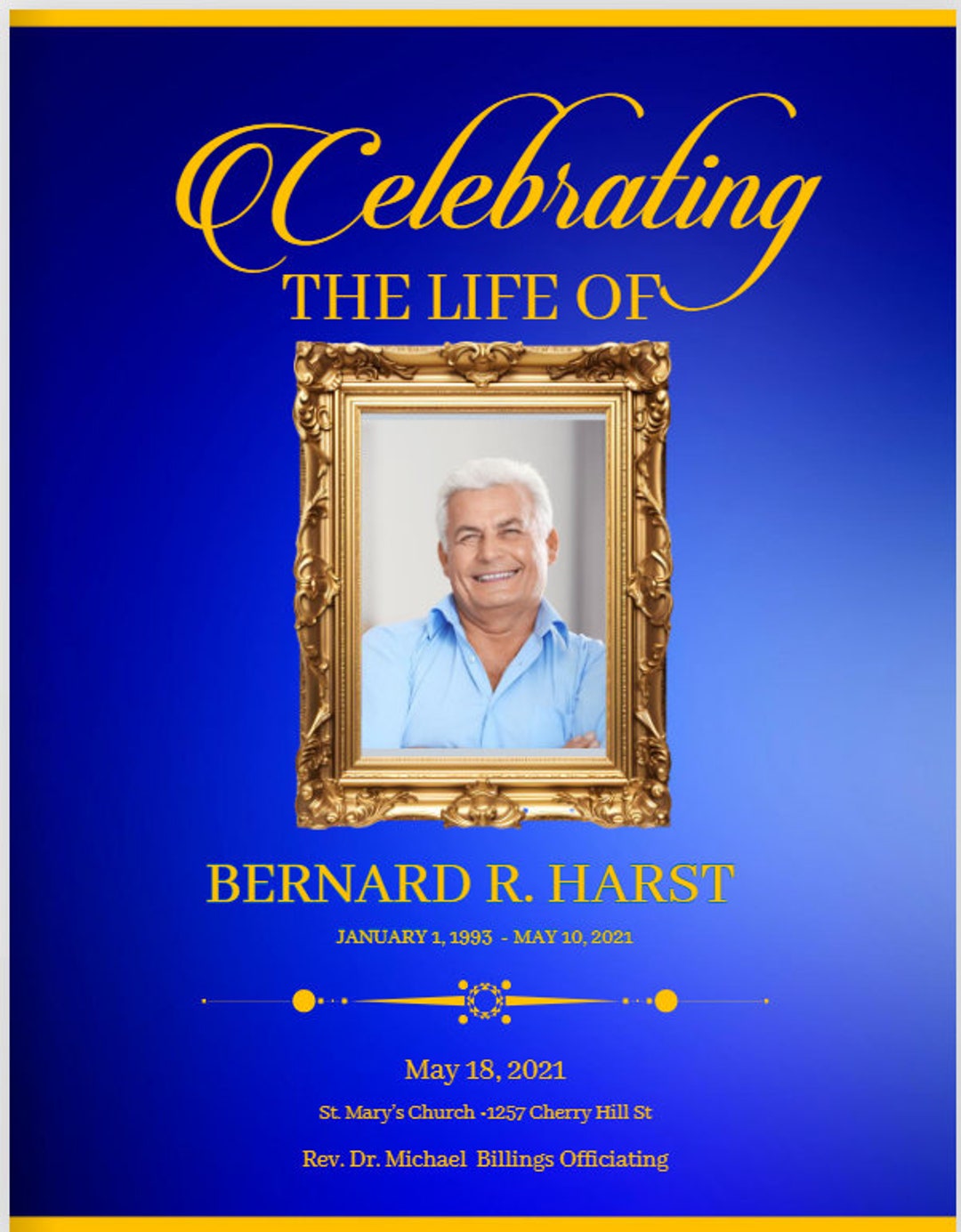 Blue and Gold Obituary - Etsy