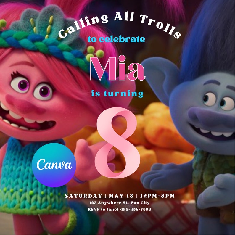 Trolls Happy Birthday Invitation - Etsy