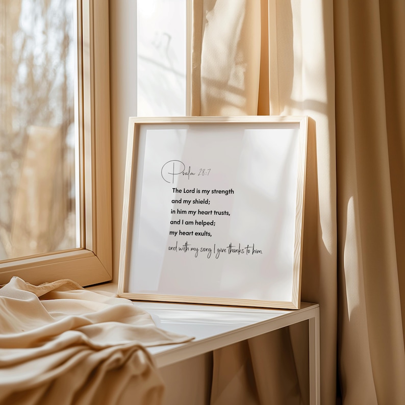 Psalm 28:7 Bible Verse Print, Minimalist Christian Wall Art, Faith Home ...