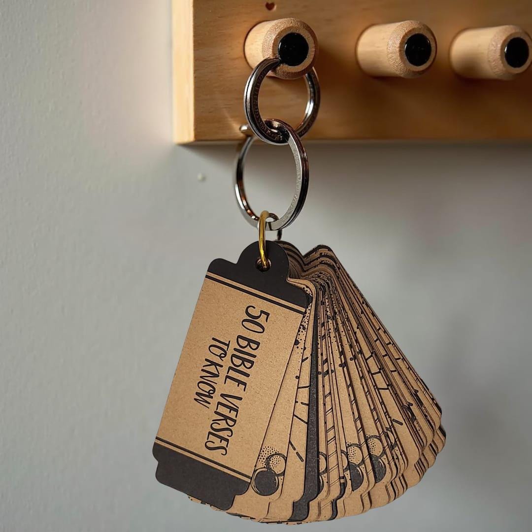Bible Keychain, 50 Bible Verses to Know, Metal Bible Key Ring, Double ...