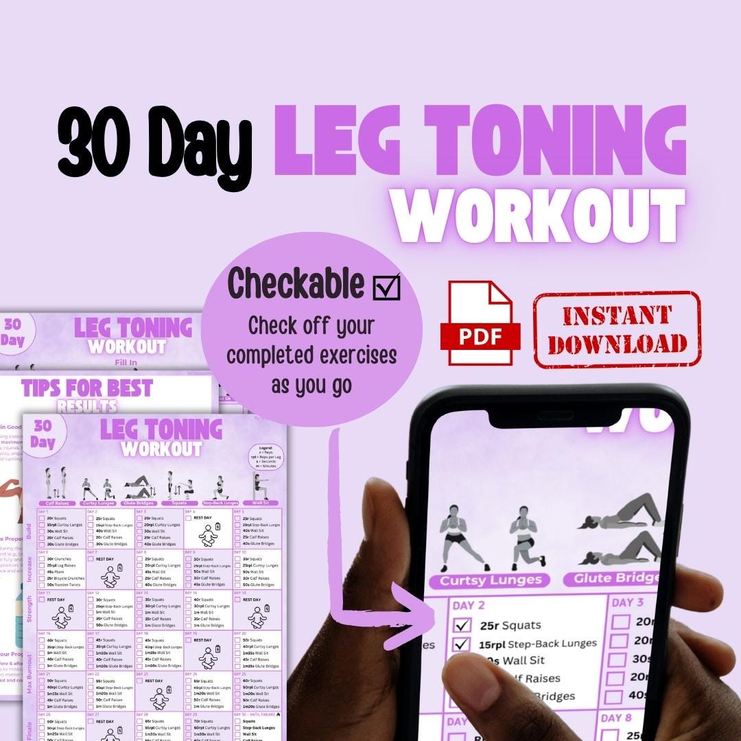 30-day Leg Workout Challenge: Home Fitness Plan (digital Guide Planner ...