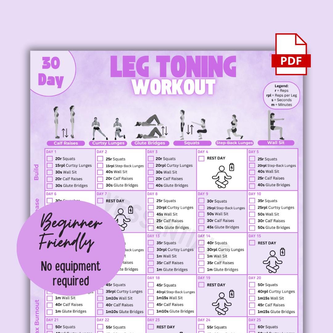 30 Day No Equipment Leg Workout Challenge | Home Fitness Plan for Toned ...