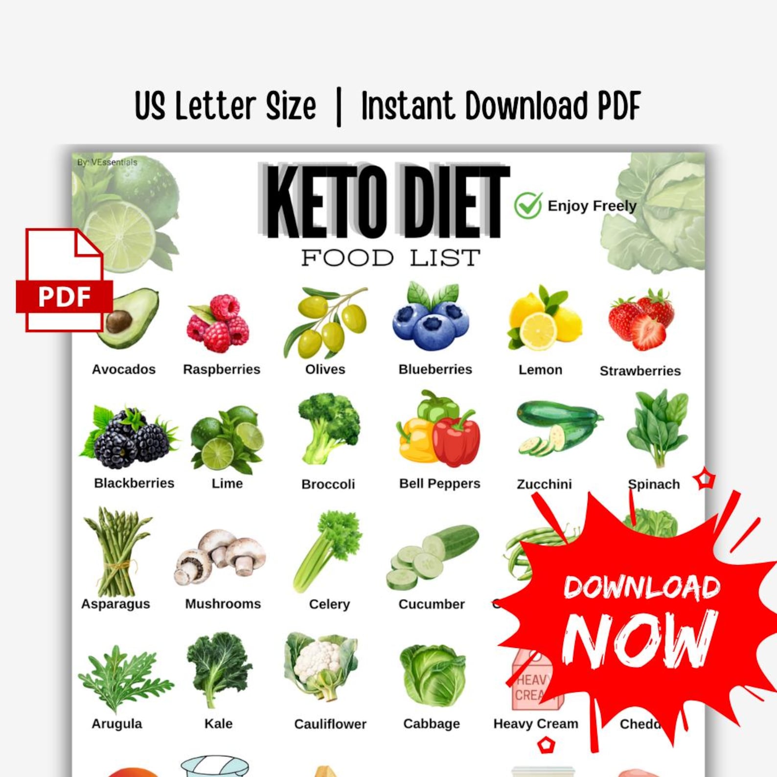 Keto Food List Printable PDF | Easy Low Carb Recipes Symptom Tracker ...