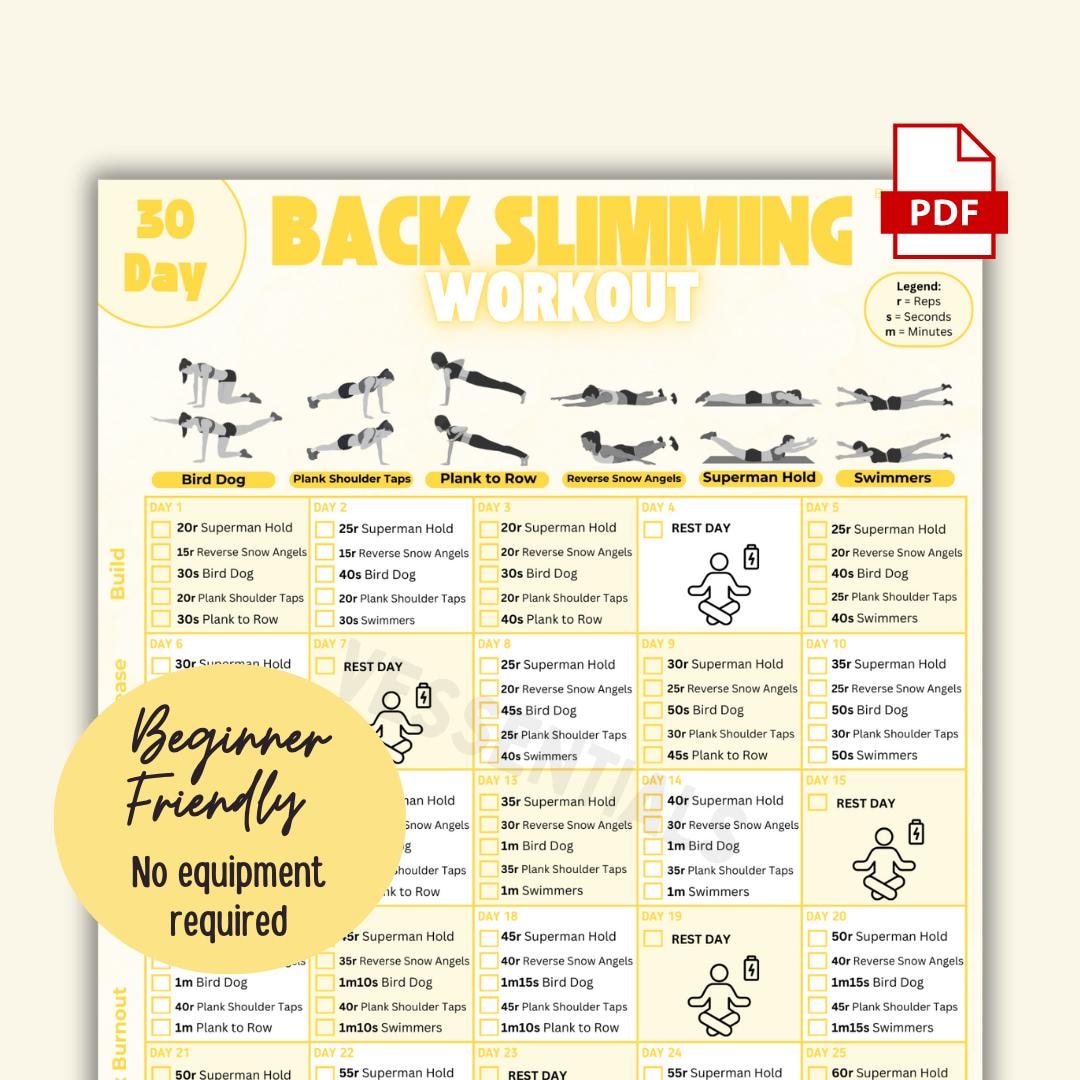 30 Day Back Slimming Workout Plan | No Equipment at Home Back Toning ...