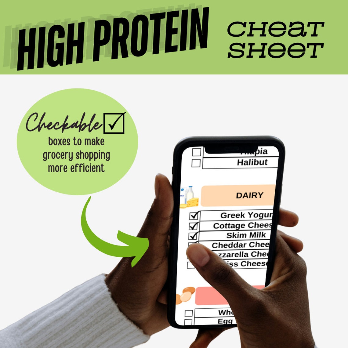 High Protein Food List Cheat Sheet, Printable PDF Grocery List, Meal ...