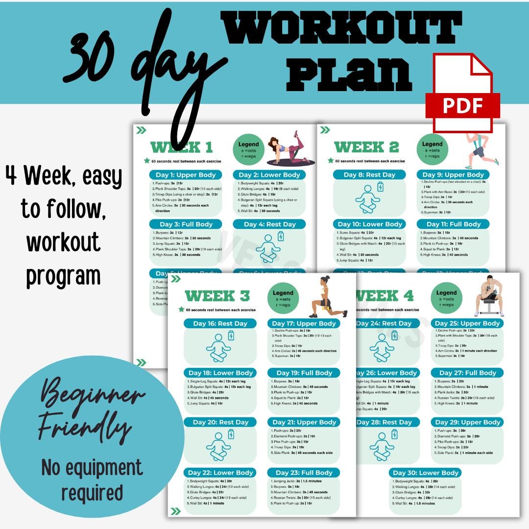 30 Day Workout Plan No Equipment | Home Fitness Guide | Full Body ...
