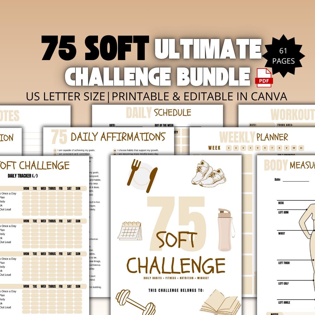 75 Soft Challenge, Fitness Habit Tracker, Beige Editable and Printable ...