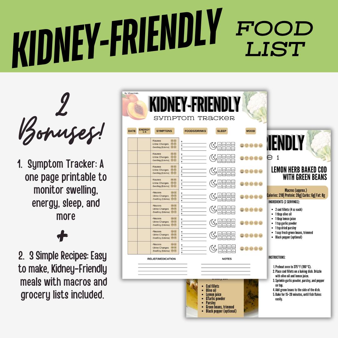 Kidney Friendly Food List Chart, Low Potassium Renal Diet Cheat Sheet ...
