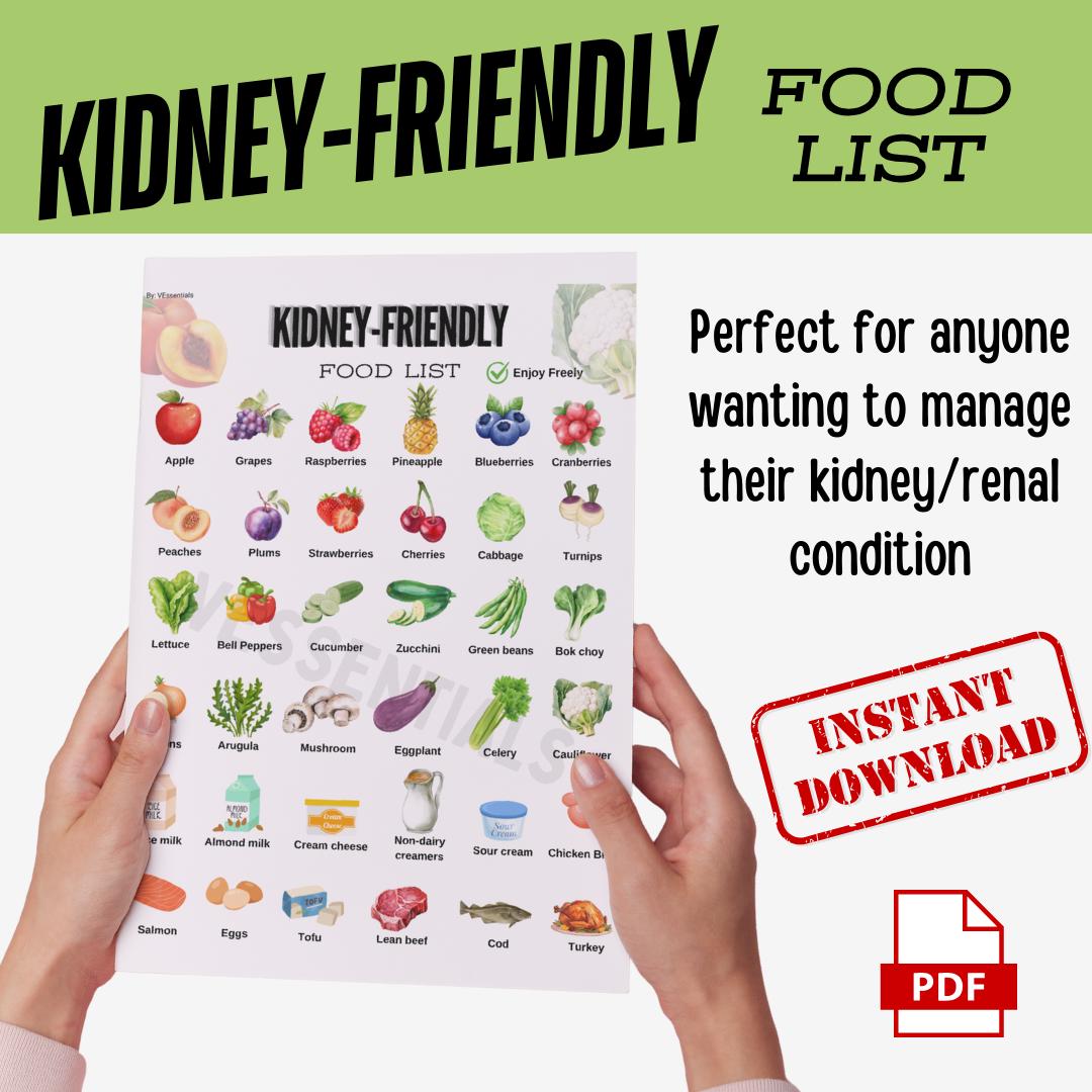 Kidney Friendly Food List Chart, Low Potassium Renal Diet Cheat Sheet ...