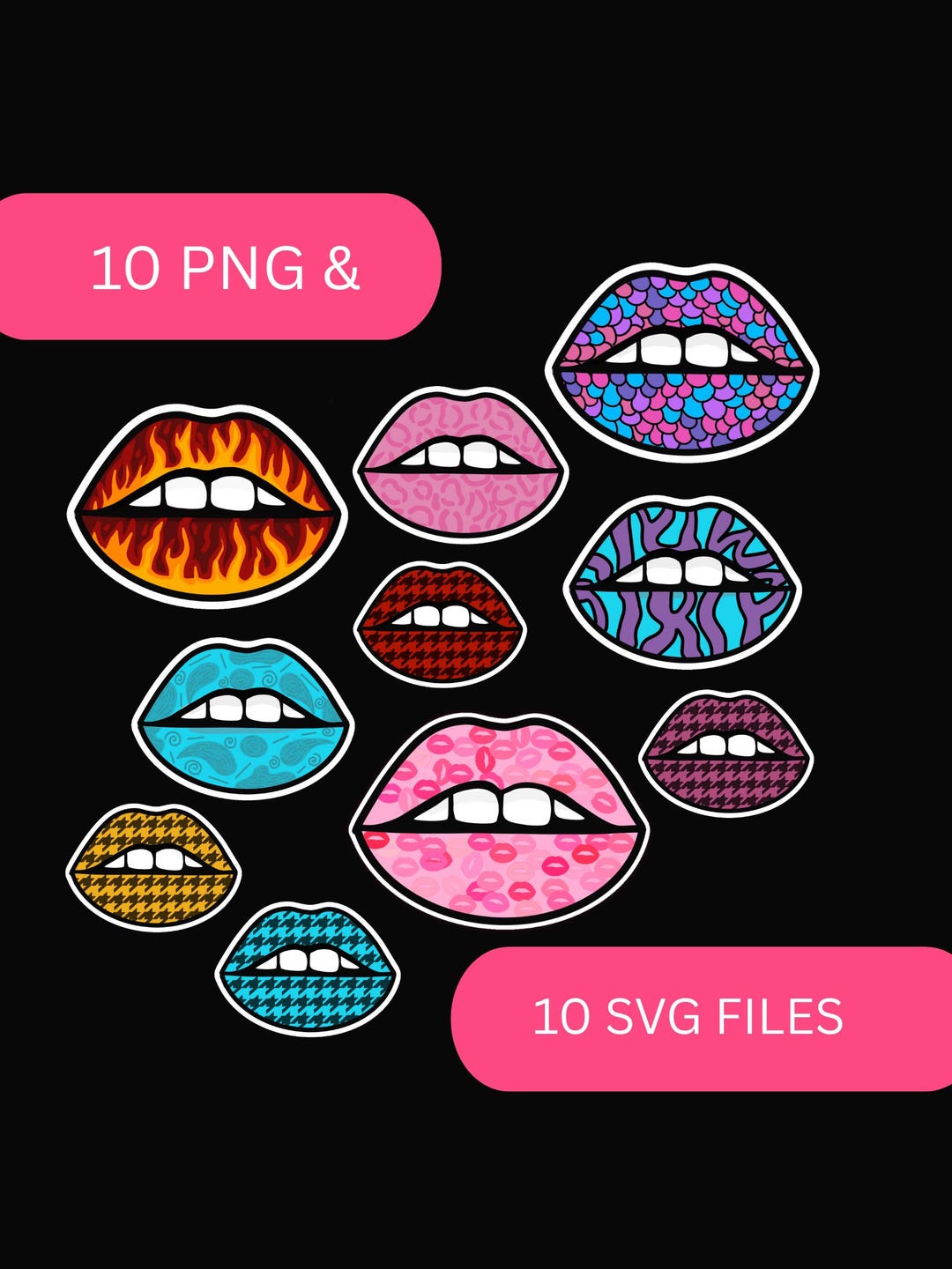Colorful Cartoon Lip Clipart Bundle | Kiss SVG & PNG (digital Download ...