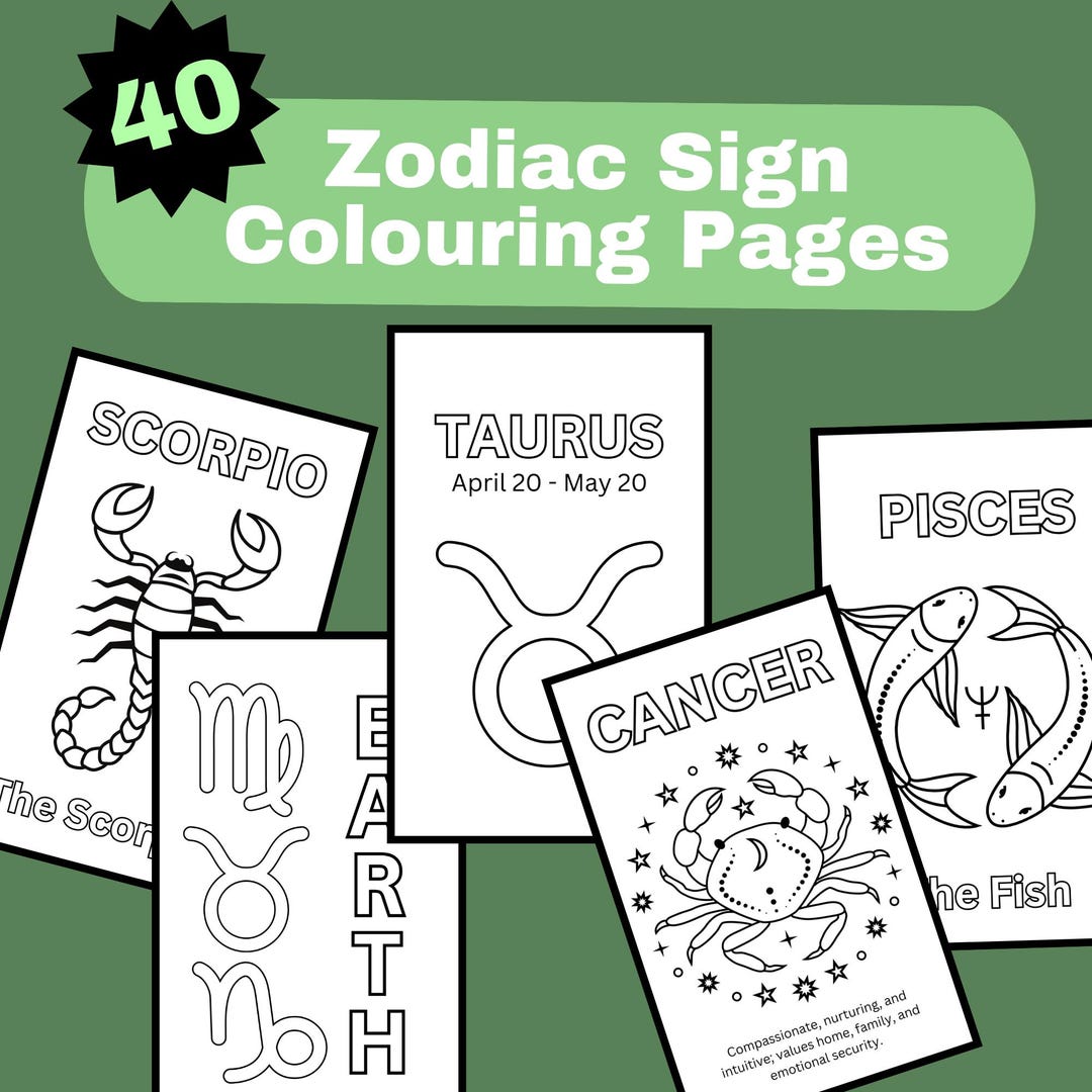 Zodiac Sign Digital Coloring Book for Adults | Astrology and Horoscope ...