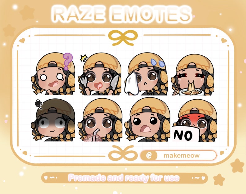 Raze Valorant Kawaii Emote Pack / Twitch & Discord / Cute, Pretty ...