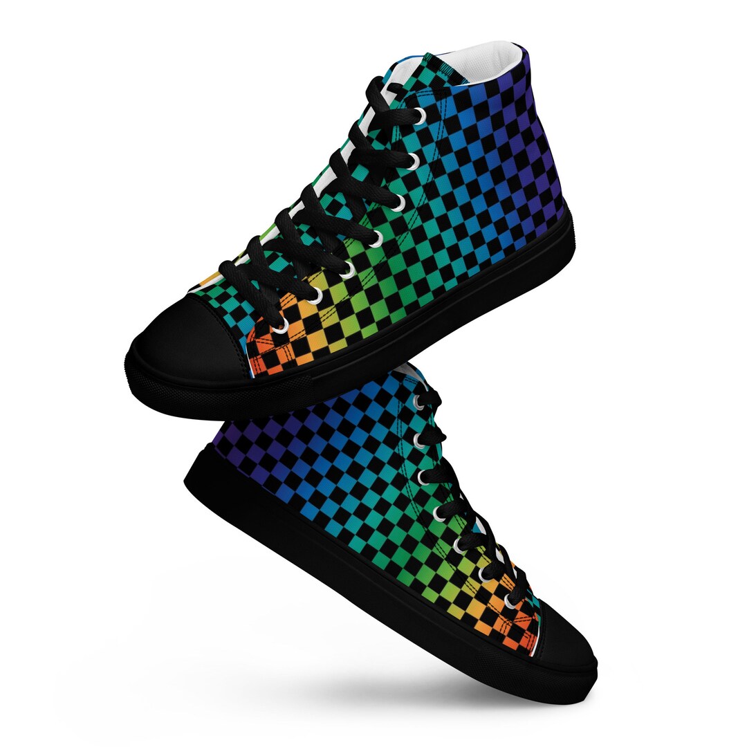 Rainbow Checkered High Tops - Etsy